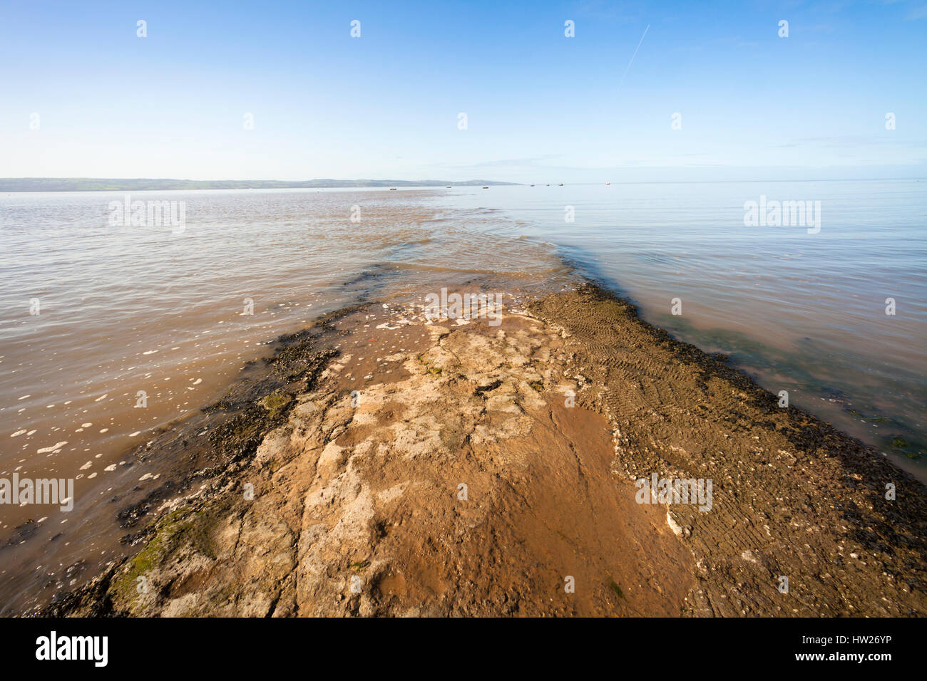 The concrete slipway on the Dee estuary at Thurstaston, Wirral, NW, UK ...