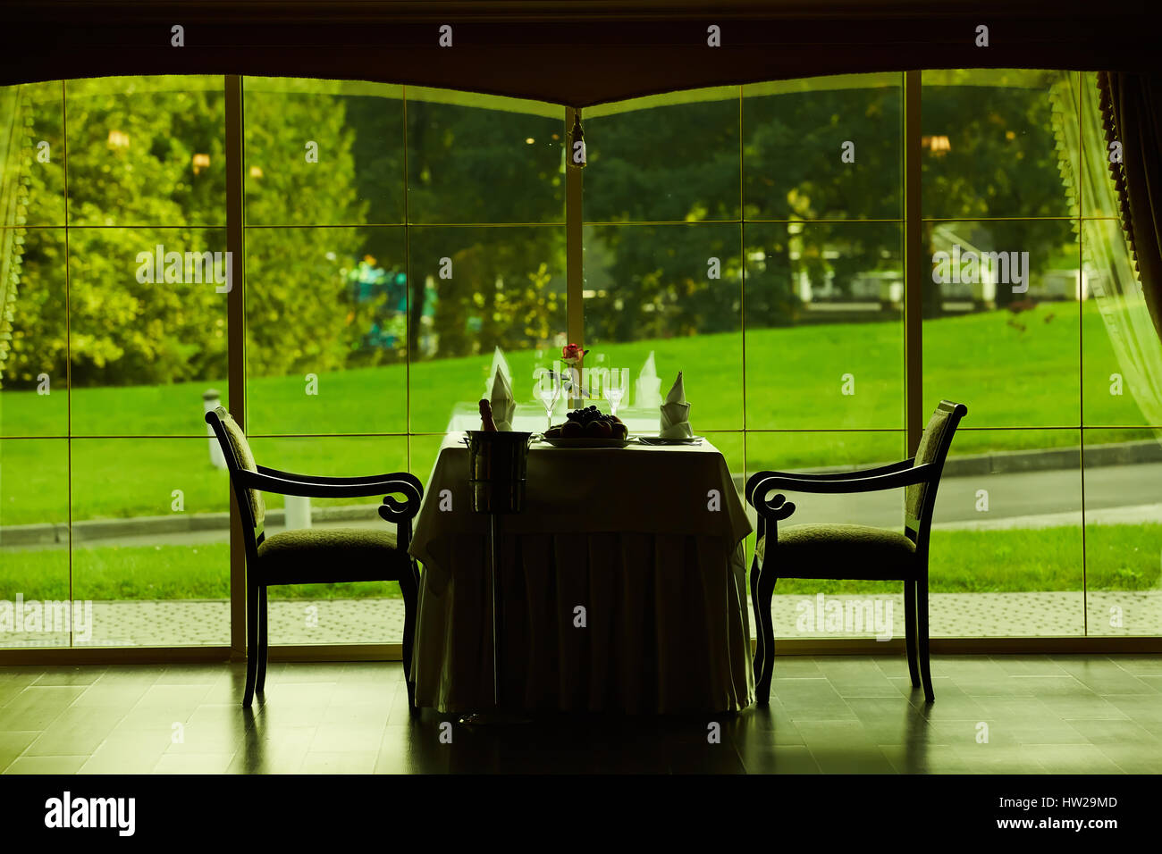 served restaurant table ready for romantic date Stock Photo - Alamy