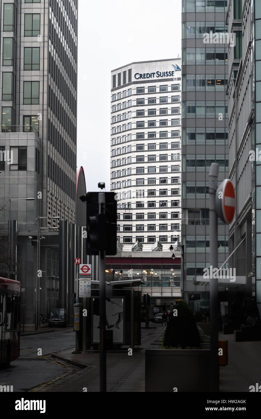 Credit Suisse building at Canary Wharf, one of London's two financial ...