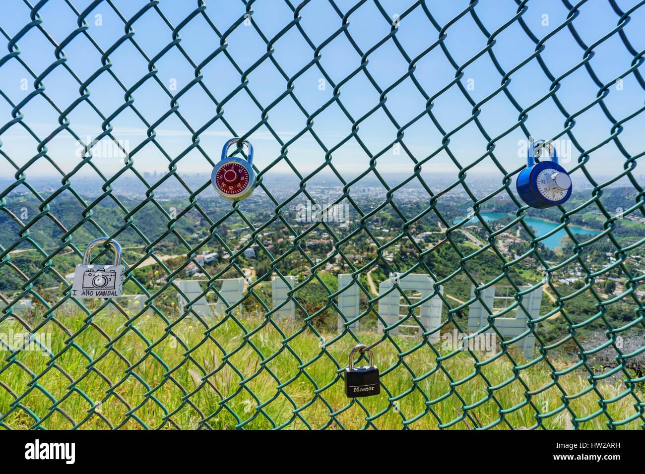Los Angeles, MAR 9: The famous hollywood sign from behind with fence ...