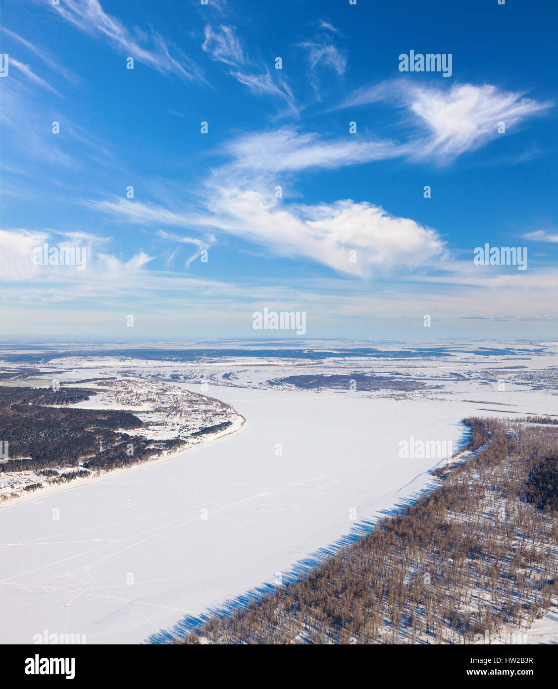 Kama River in winter, top view Stock Photo - Alamy