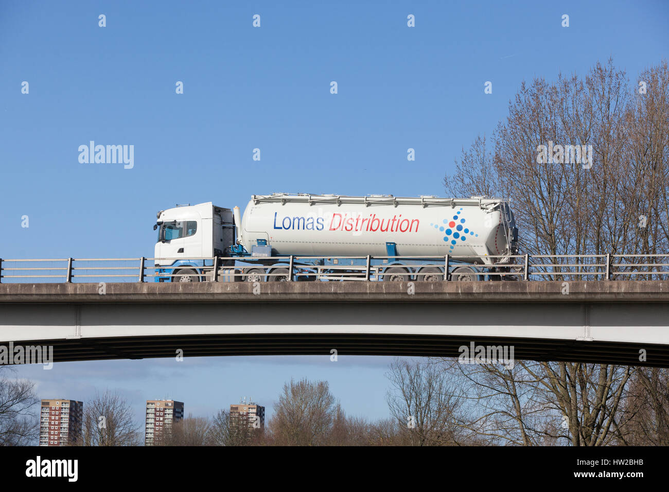 Lomas Distribution tanker on the road in the Midlands Stock Photo - Alamy