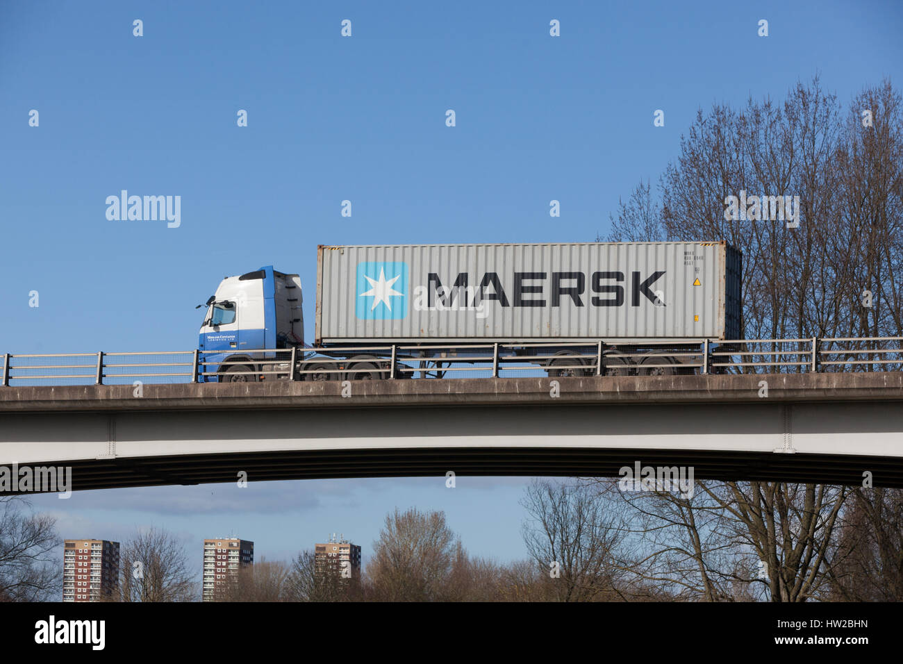MAERSK container on the road in the Midlands Stock Photo - Alamy