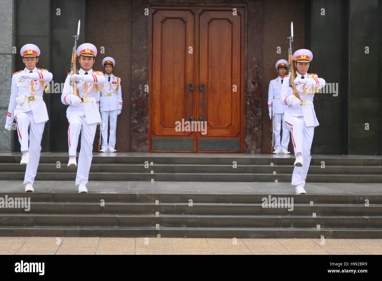 Changing of the guard, Ho Chi Minh Mausoleum, Hanoi, Bac Bo, Vietnam ...
