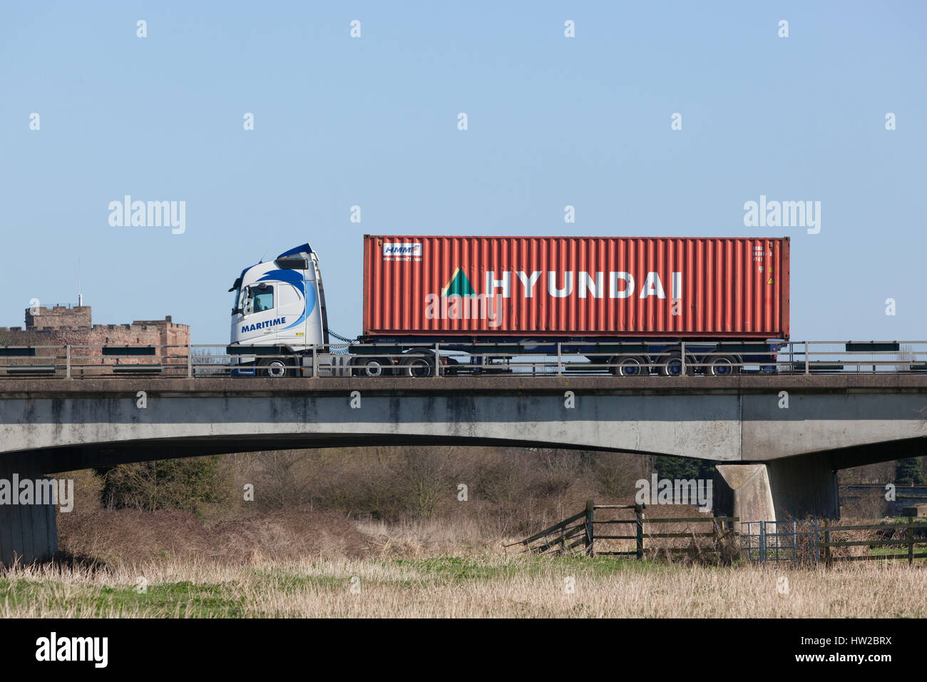 Hyundai shipping container, on the road in the Midlands Stock Photo - Alamy