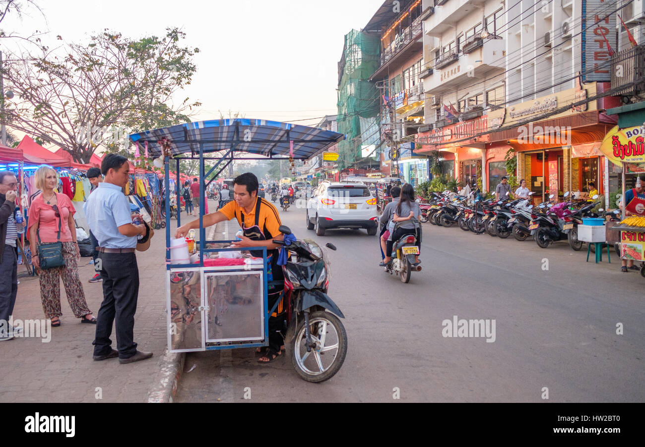 Street food at the night market in Vientiane. The famous night market ...