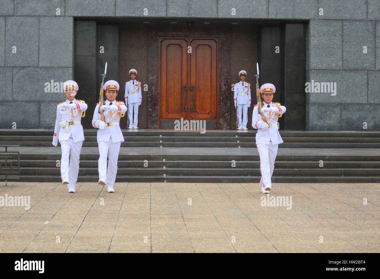 Changing of the guard, Ho Chi Minh Mausoleum, Hanoi, Bac Bo, Vietnam ...