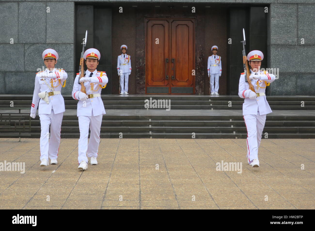 Changing of the guard, Ho Chi Minh Mausoleum, Hanoi, Bac Bo, Vietnam ...
