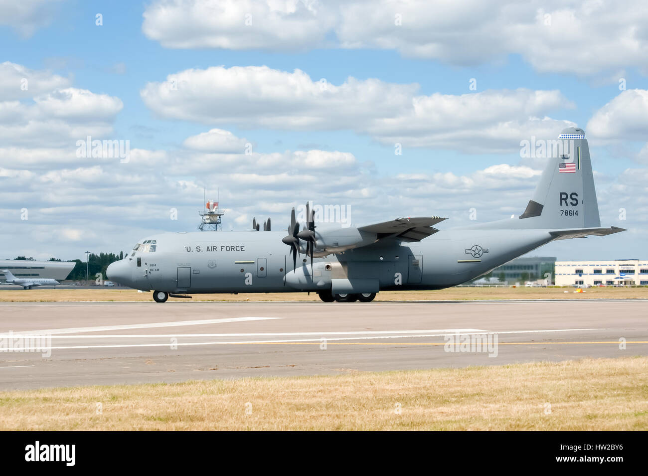 USAF C-130J cargo transporter taxiing before take-off at the ...