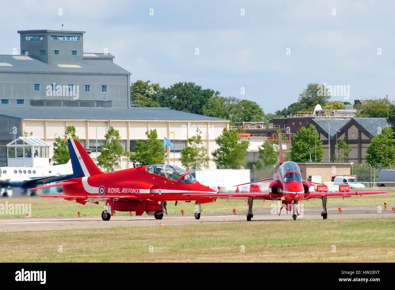 Red Arrows aerobatic display jets taxiing prior to take-off at the ...