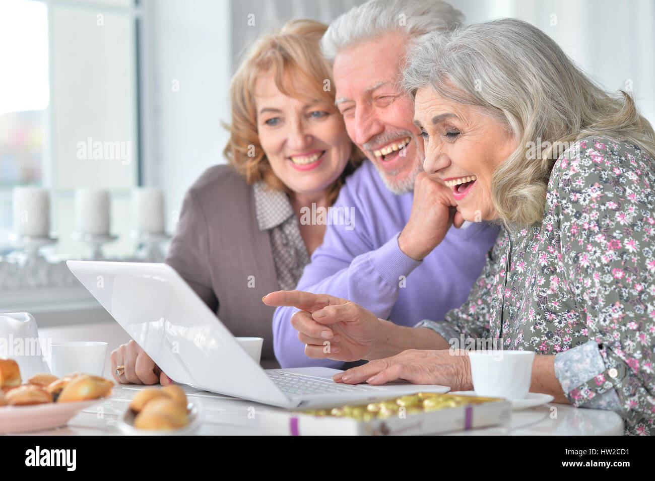 Elderly people using a laptop Stock Photo - Alamy