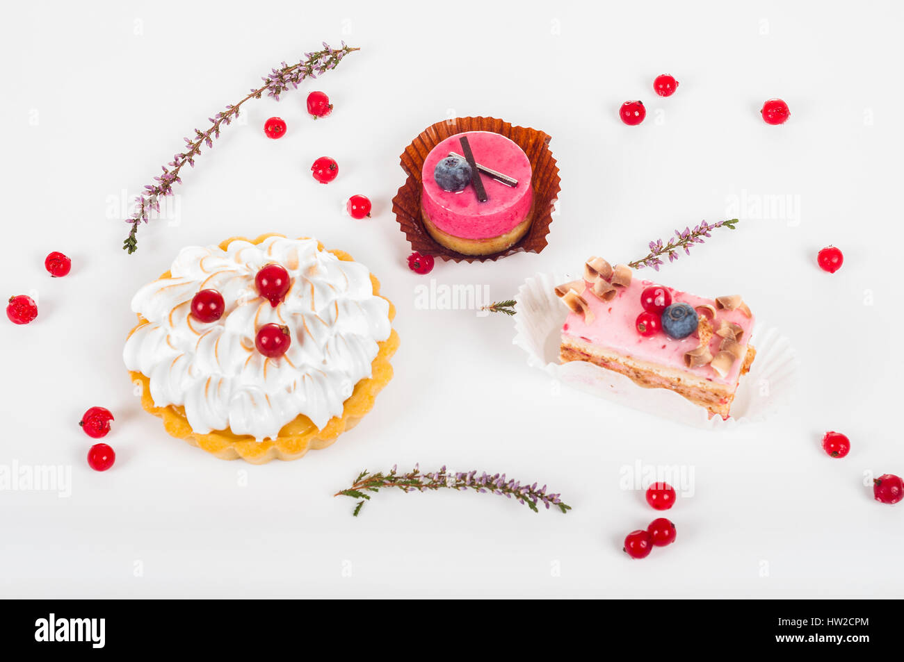 Different sort of beautiful pastry, small colorful sweet cakes Stock ...