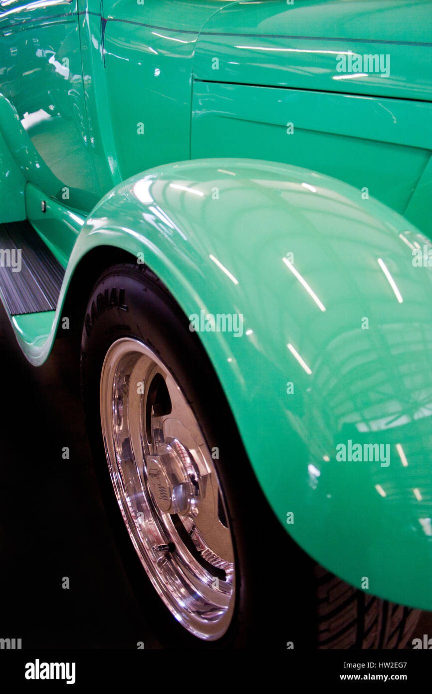 Detail of the wheel of a teal classic car Stock Photo - Alamy