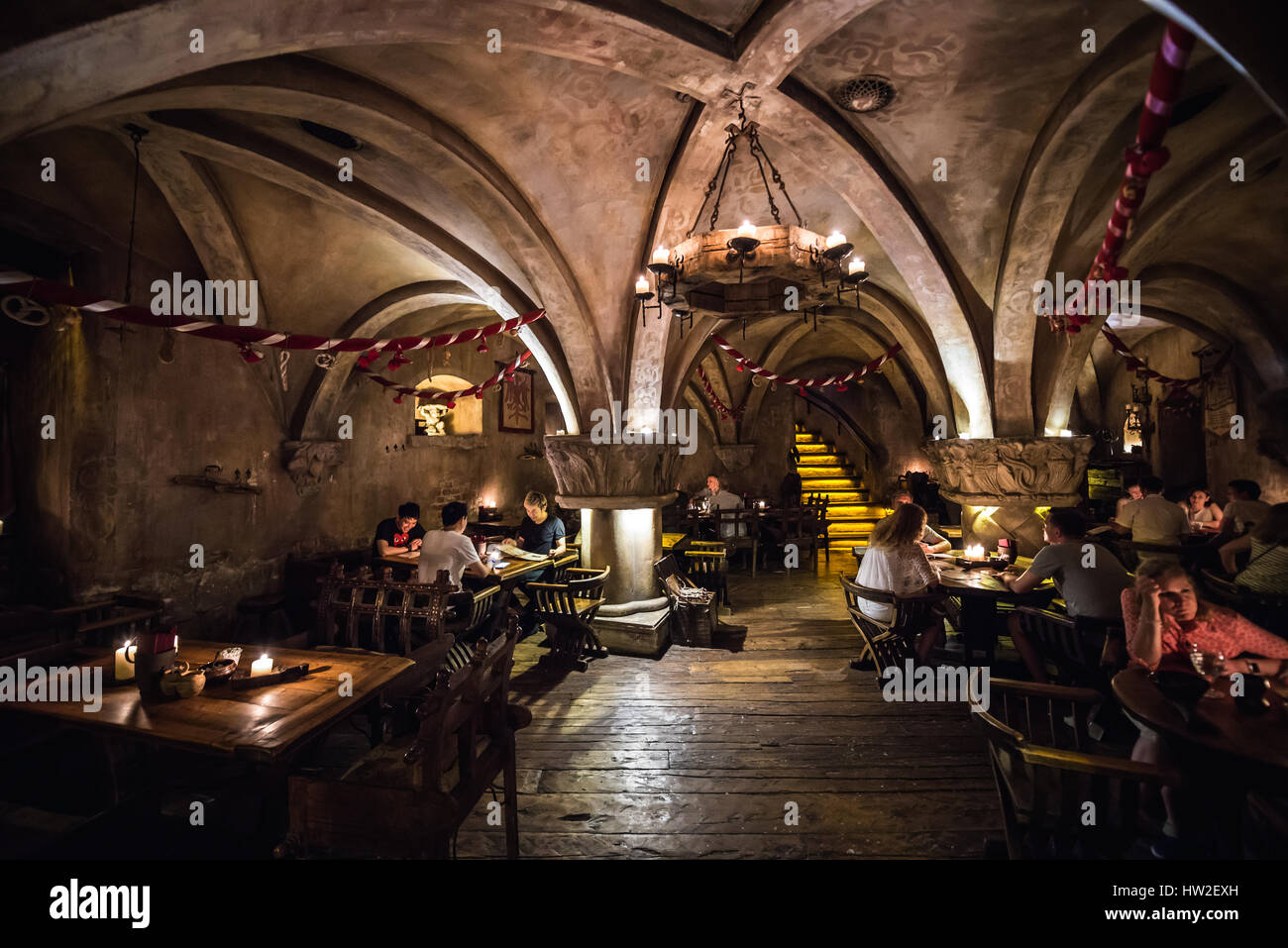 Medieval style interior of famous Rozengrals restaurant on the Old Town ...