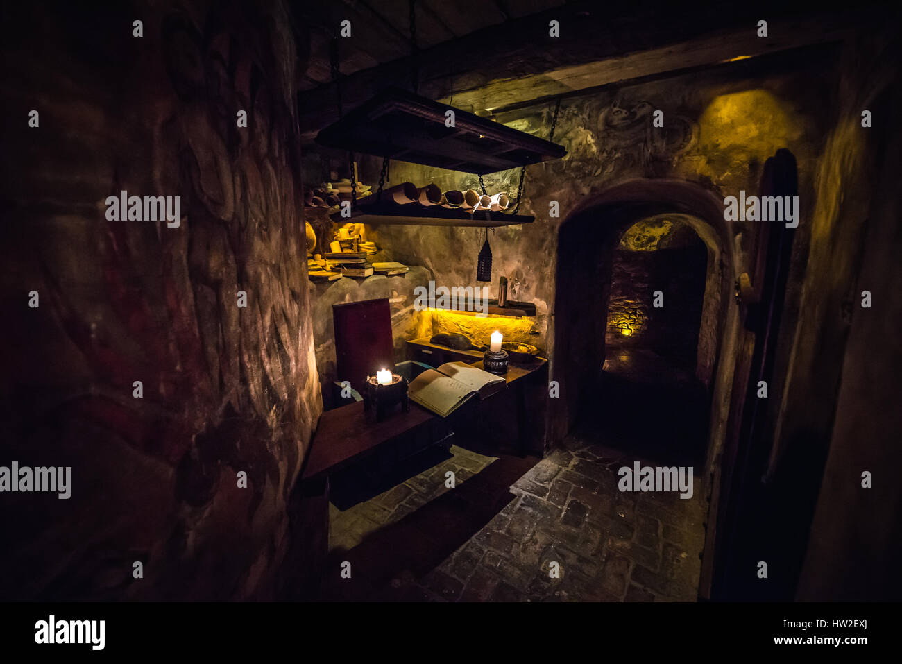 Corridor in Medieval style interior of famous Rozengrals restaurant on ...