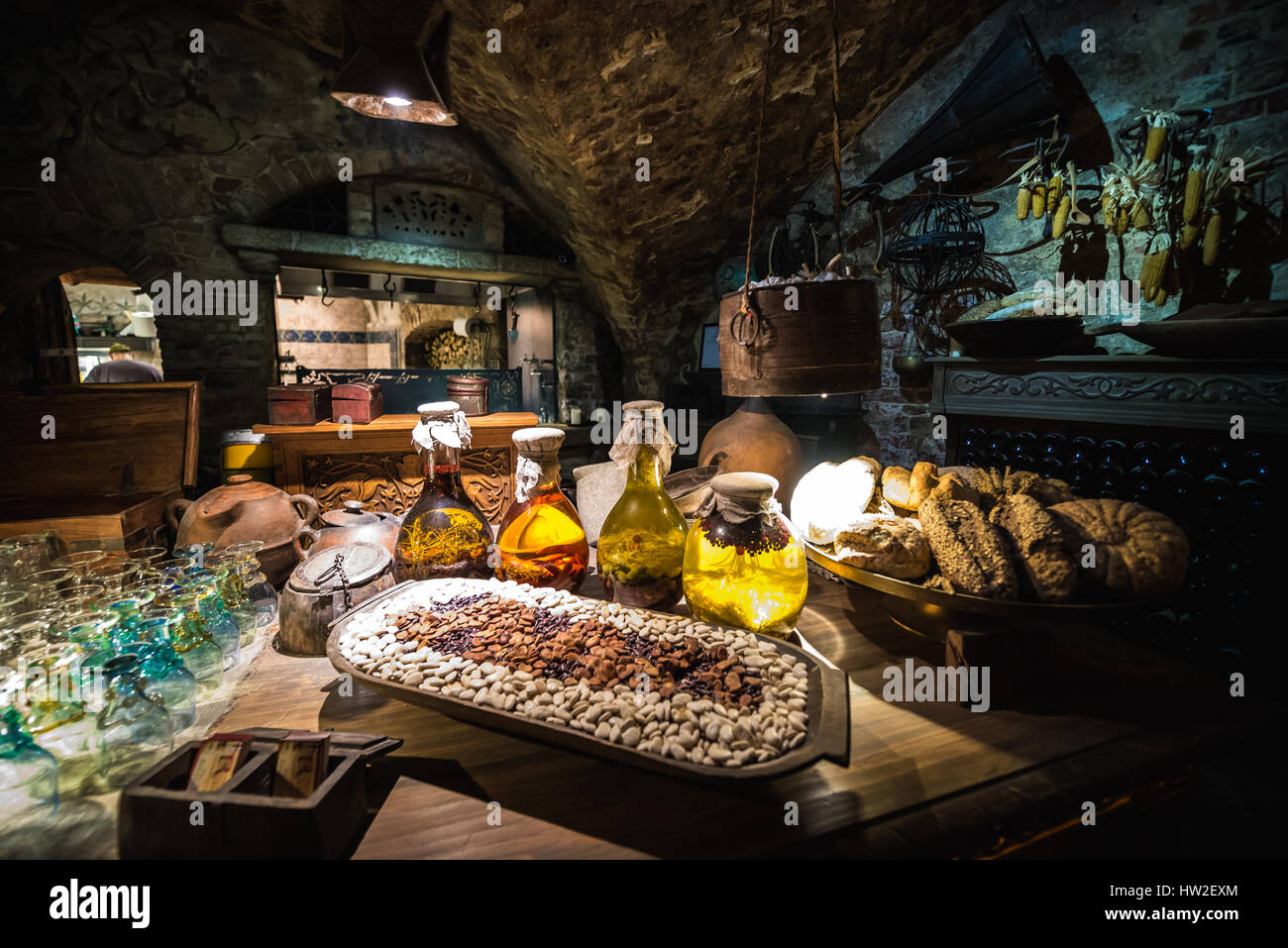 Medieval style interior of famous Rozengrals restaurant on the Old Town ...
