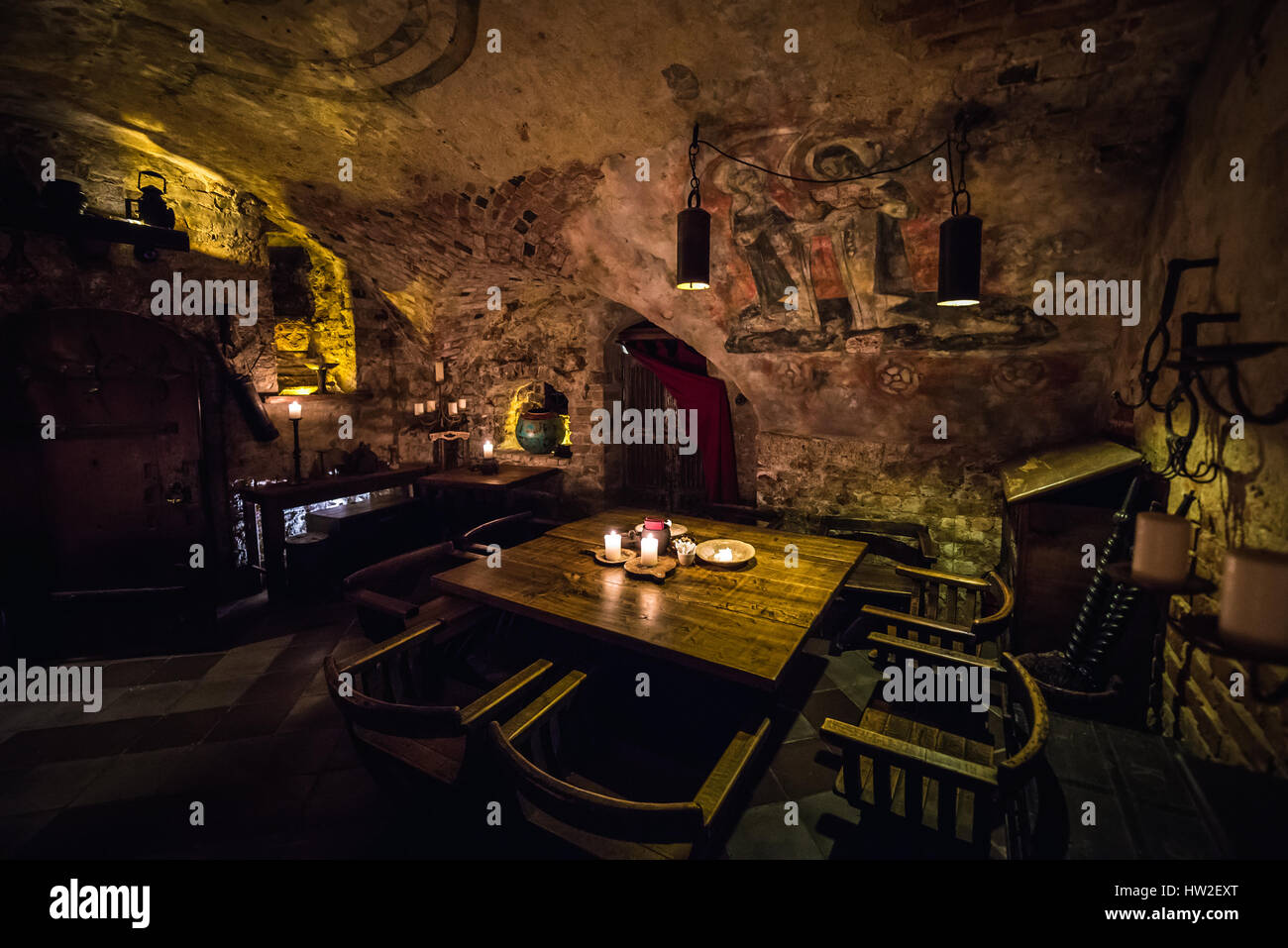 Medieval style interior of famous Rozengrals restaurant on the Old Town ...