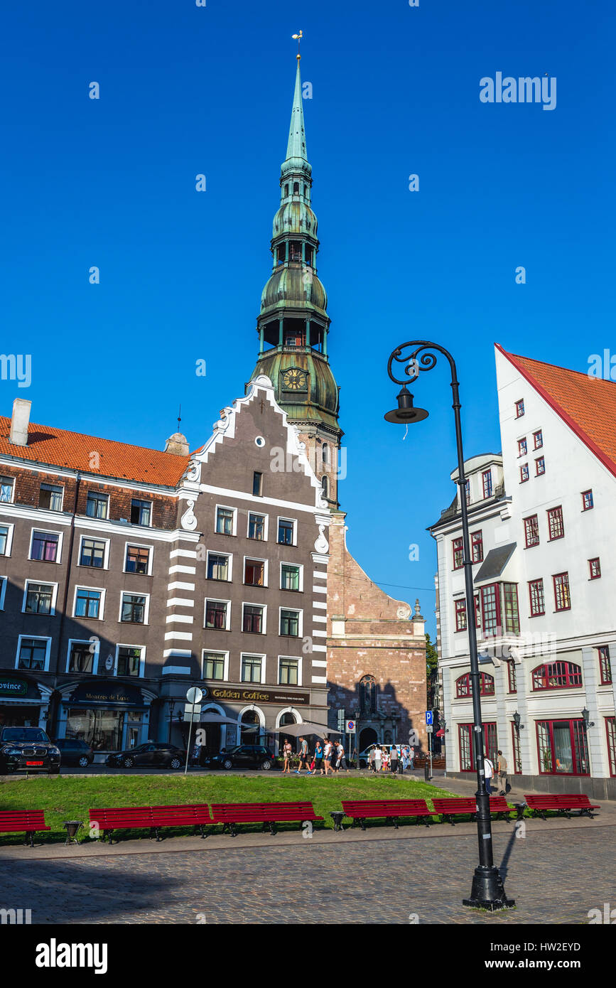 Residential buildings on Albert Square on the Old Town of Riga, capital ...