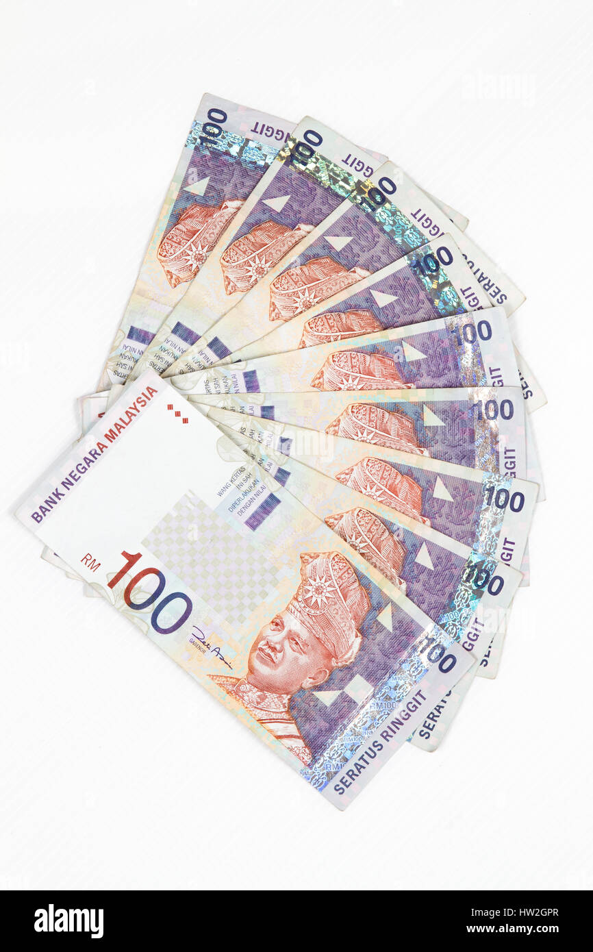 Close up of Ringgit Malaysia bills in white background Stock Photo - Alamy