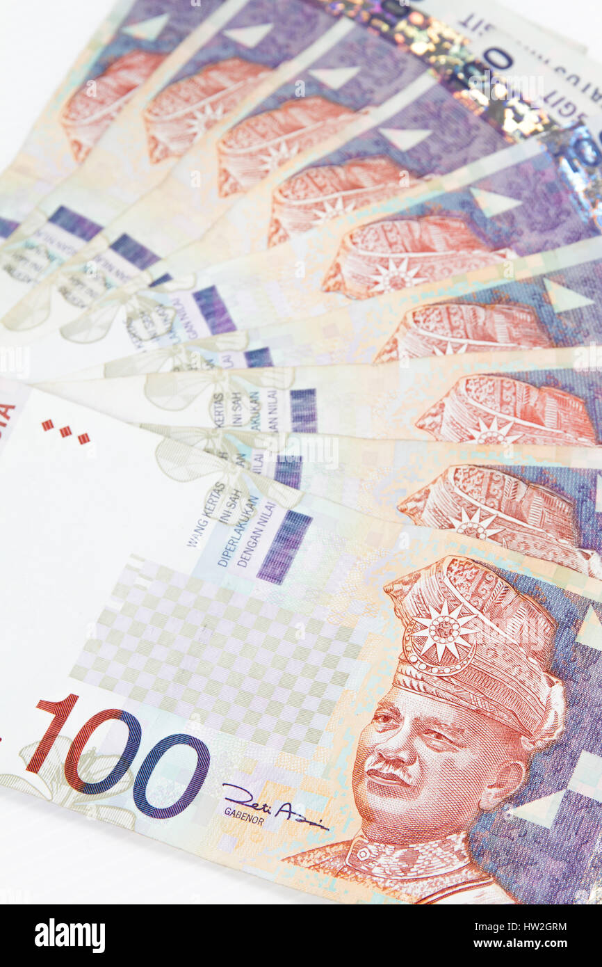 Close up of Ringgit Malaysia bills in white background Stock Photo - Alamy