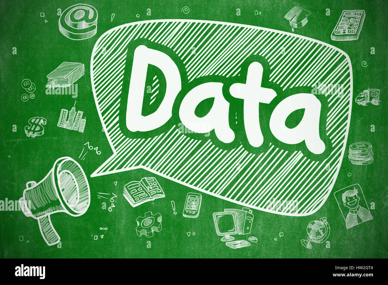 Data - Hand Drawn Illustration on Green Chalkboard Stock Photo - Alamy