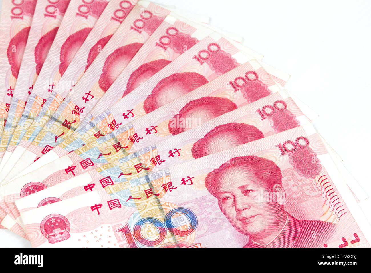 Close up of China bills in white background Stock Photo - Alamy