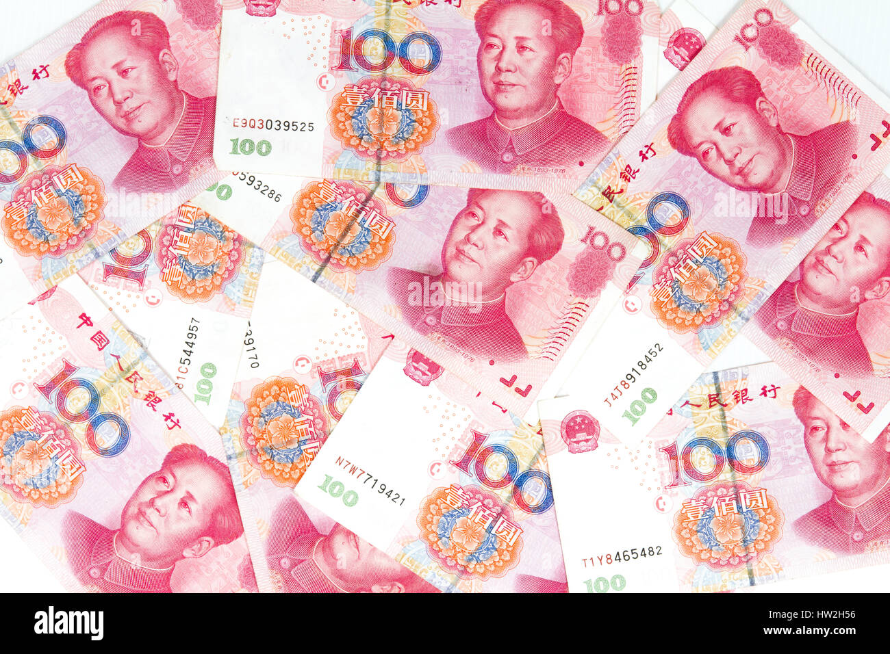Close up of China bills in white background Stock Photo - Alamy