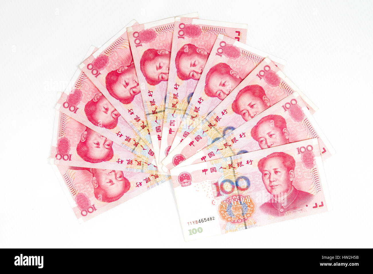 Close up of China bills in white background Stock Photo - Alamy