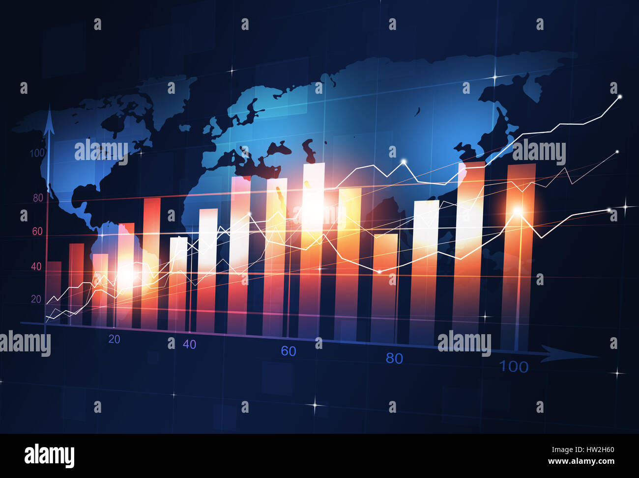 concept business stock market finance diagram on blue map Stock Photo ...