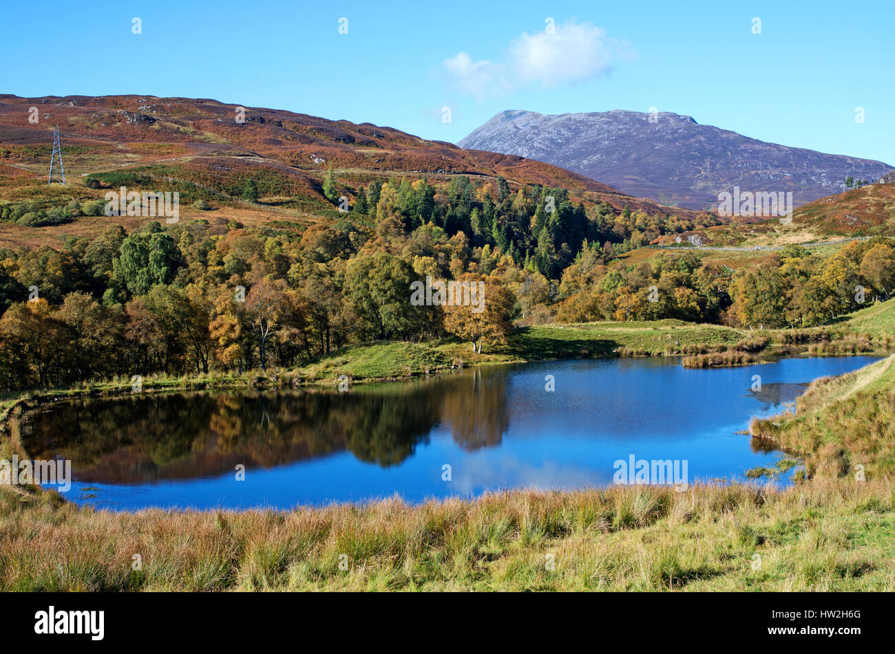 Schiehallion seen across a small lochan at Glengoulandie in Highland ...