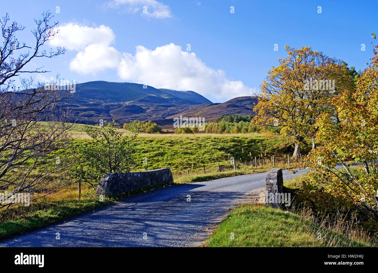 Country lane at Braes of Foss, Highland Perthshire, on a beautiful ...