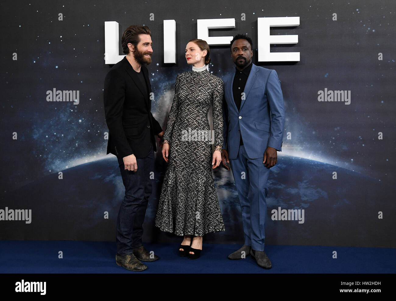 (left-right) Jake Gyllenhaal, Rebecca Ferguson and director Ariyon ...