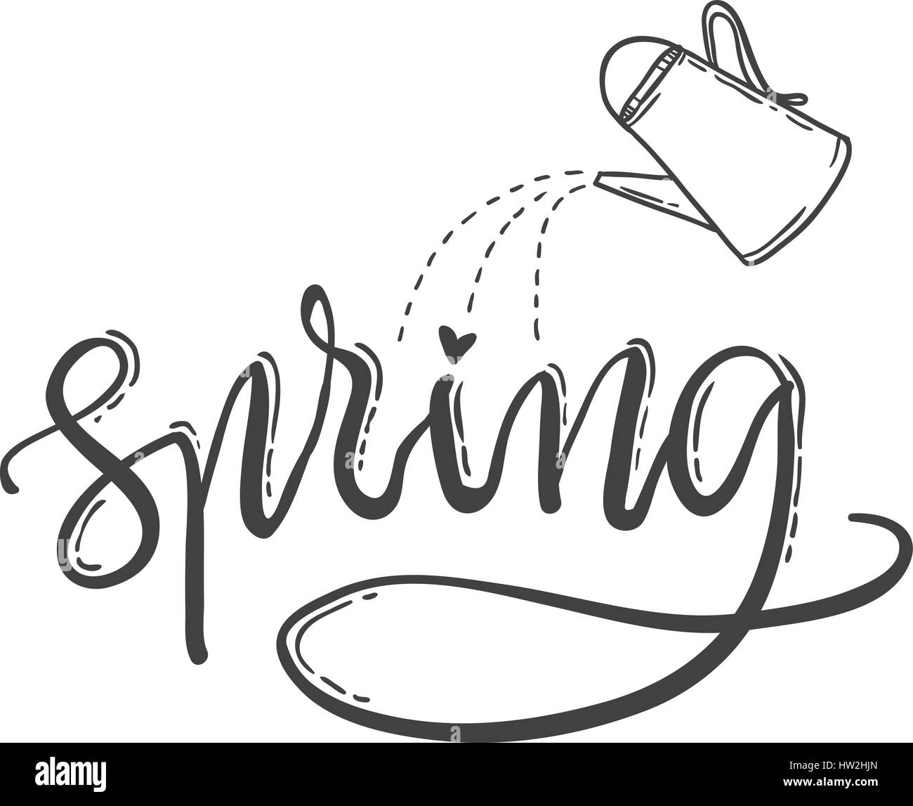 Hand drawn lettering spring. watering can Stock Vector Image & Art - Alamy