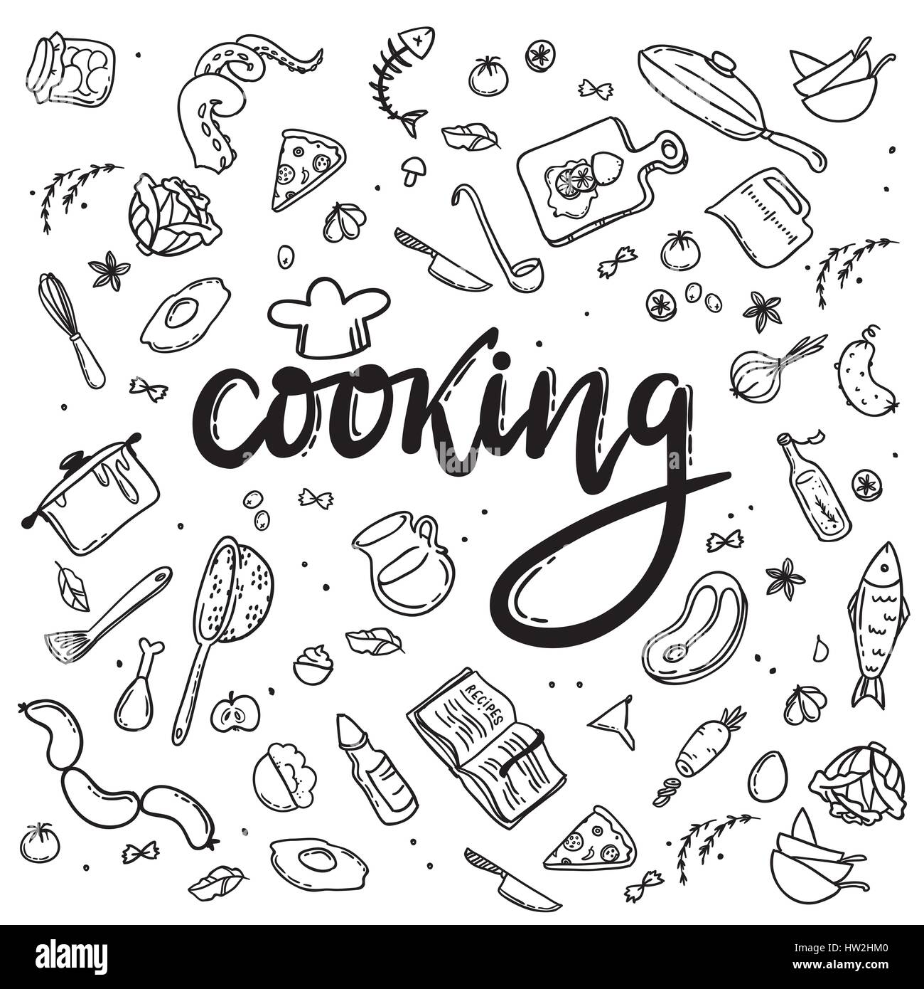 Cooking lettering. Hand drawn doodle food set Stock Vector Image & Art ...