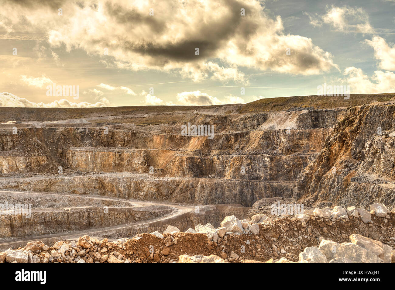 Coldstones Quarry Greenhow North Yorkshire UK with clear sky and some ...
