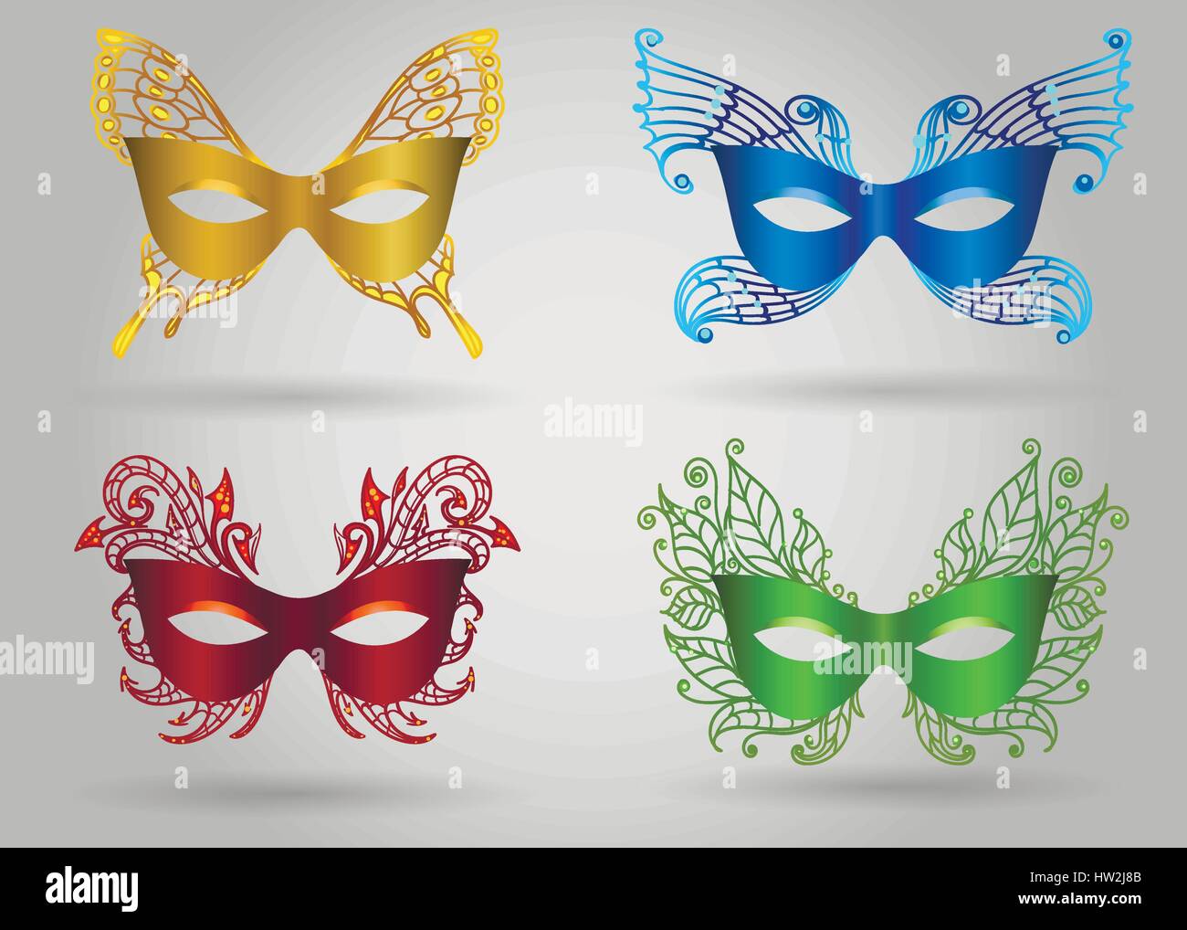 Carnival colorful mask set .Masquerade Party accessories Vector ...