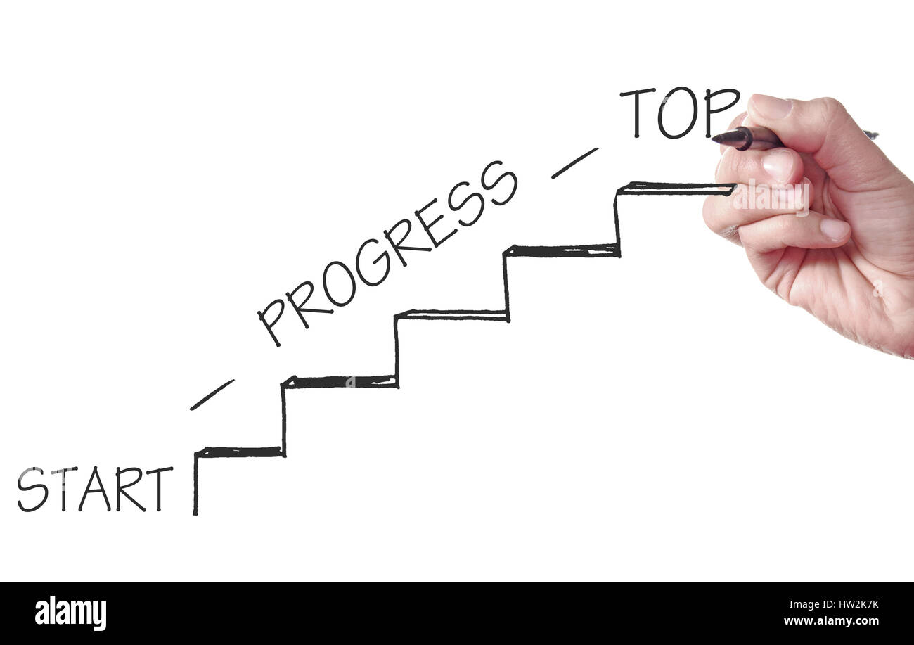 Sketch of stairs leading upwards to the top Stock Photo - Alamy