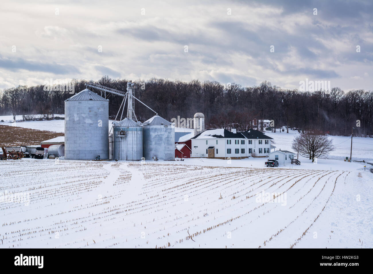 Snow and farm in a rural area of York County, Pennsylvania Stock Photo ...