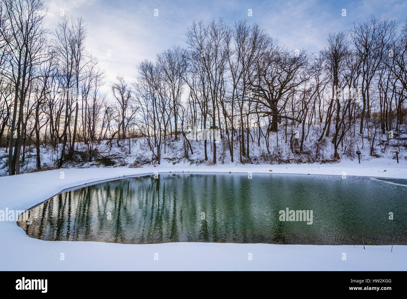 Snow and pond in a rural area of York County, Pennsylvania Stock Photo ...