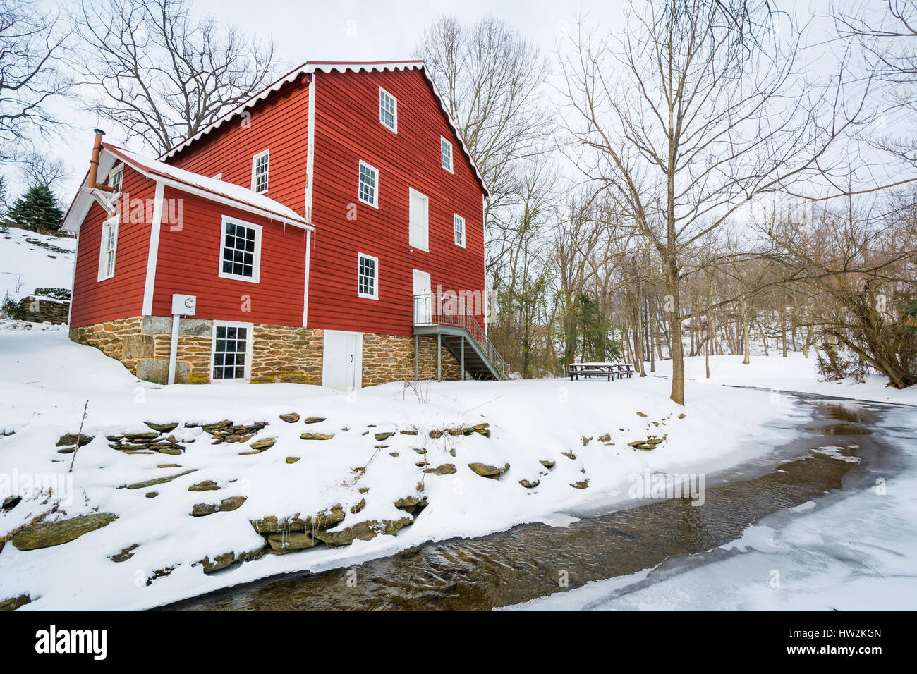 Snow and the Wallace-Cross Mill, in Felton, Pennsylvania Stock Photo ...