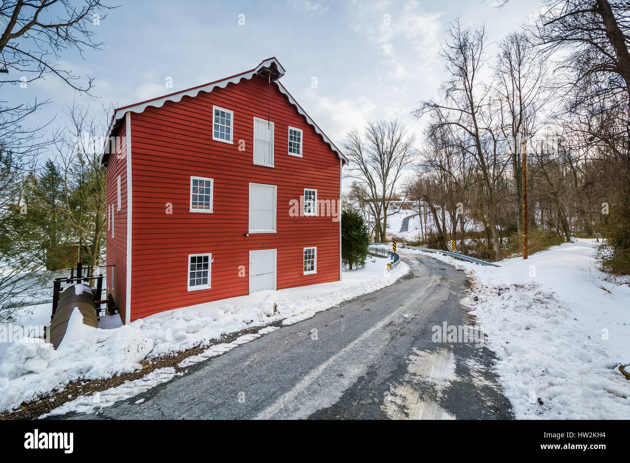 Snow and the Wallace-Cross Mill, in Felton, Pennsylvania Stock Photo ...