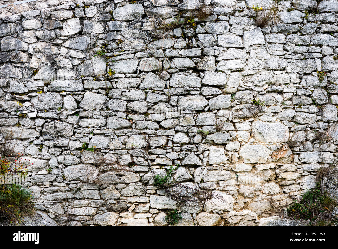 ancient stone brick wall background texture with green grass Stock ...