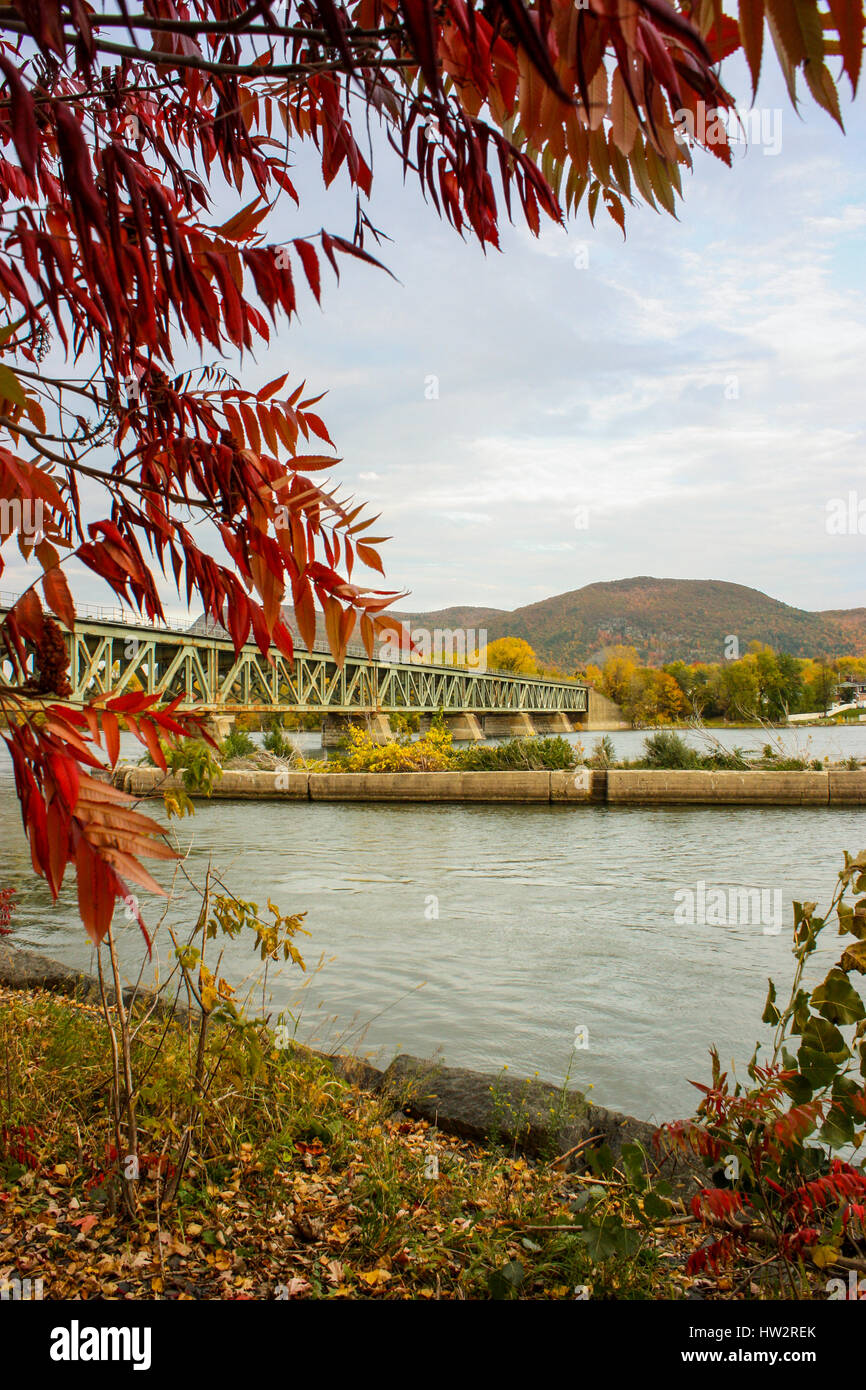 bridge for train going in st-hilaire from beloeil in quebec canada ...