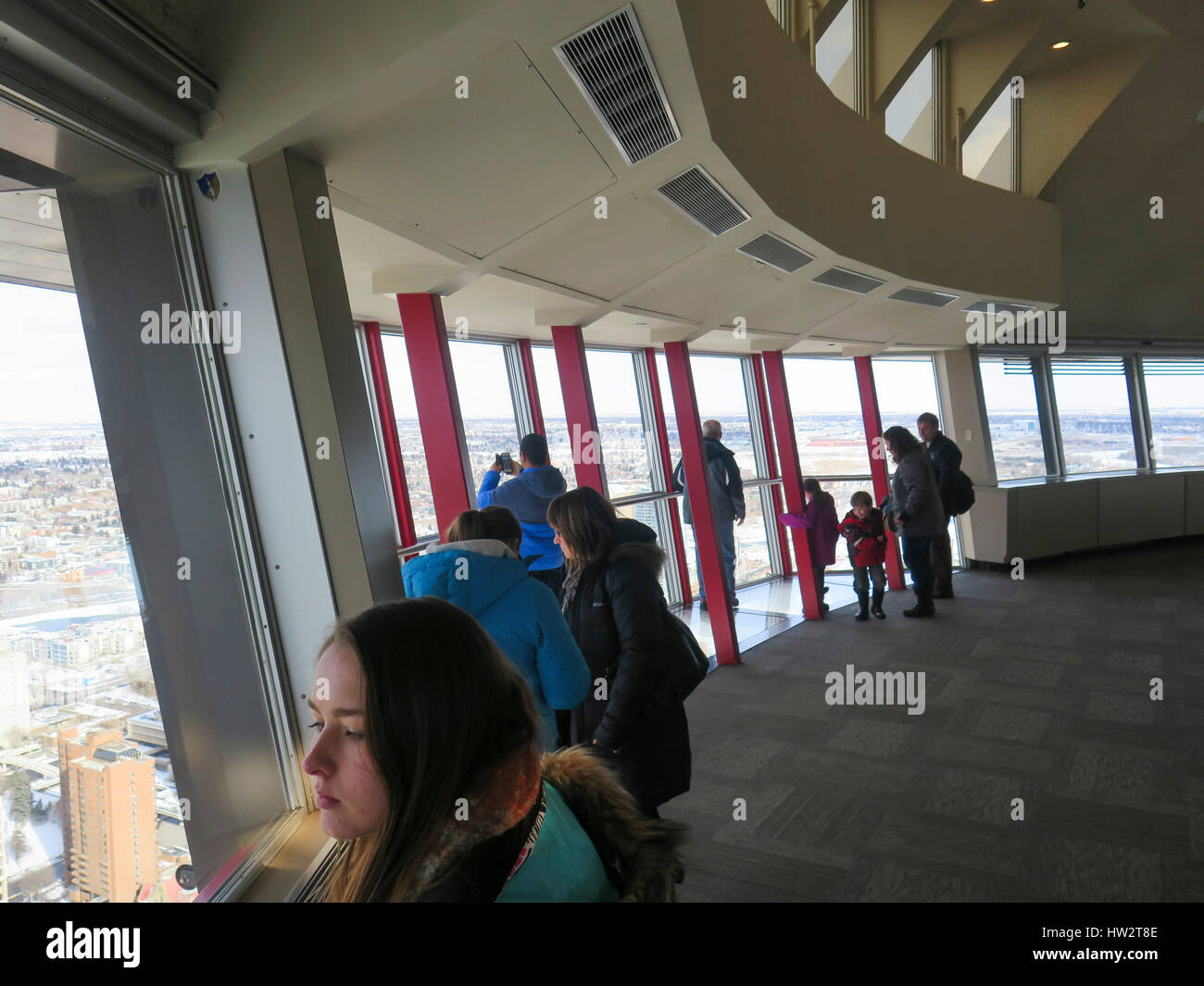 Inside Calgary Tower viewing deck Stock Photo - Alamy