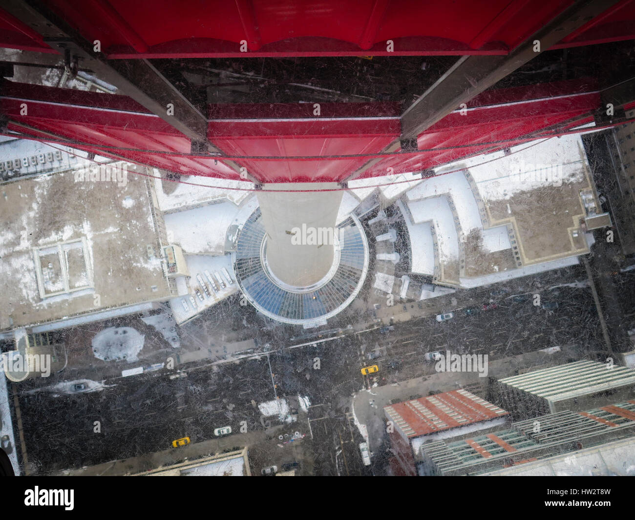 View through glass floor of Calgary Tower Stock Photo - Alamy