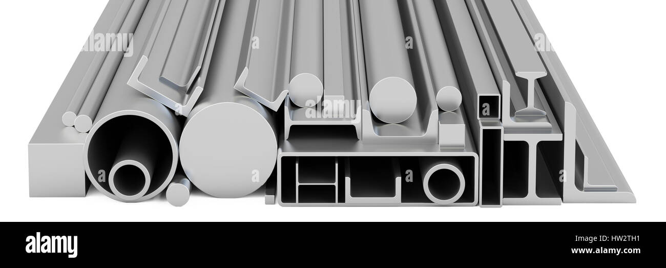 Stack of Rolled Metal Products, 3D rendering isolated on white ...