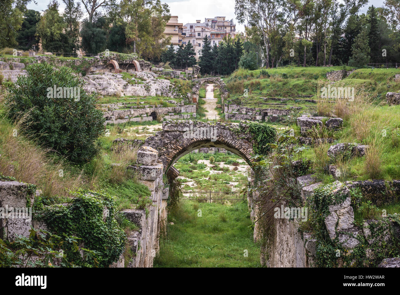Ruins of passage of Roman Amphitheater located in Neapolis ...