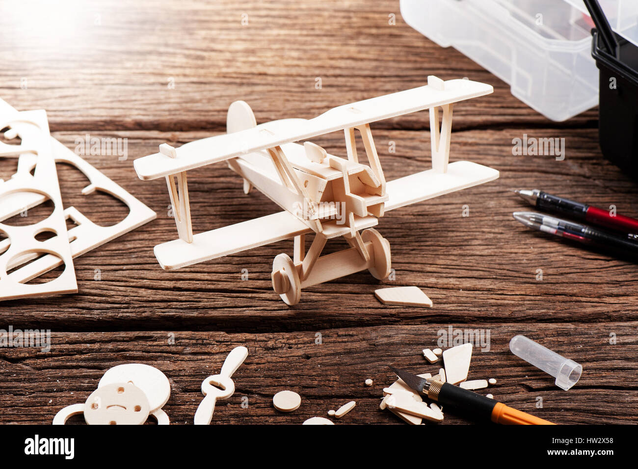 Balsa wood model airplane kits, Hobby and leisure concept Stock Photo ...