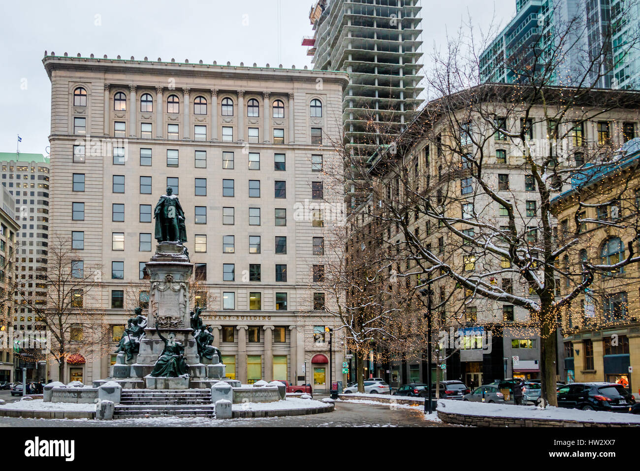 Old Buildings in downtown with snow - Montreal, Quebec, Canada Stock ...