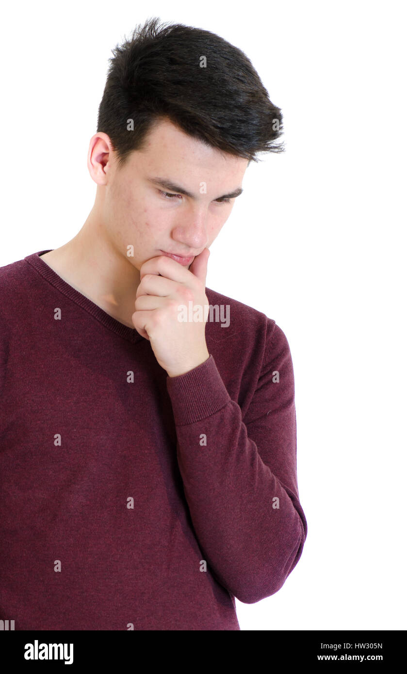 Teenager man in sweater thinking concentrated isolated on white ...